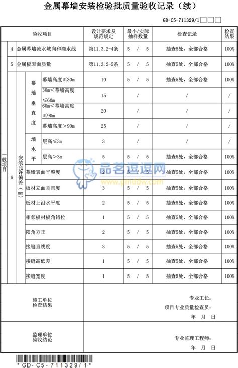 【幕墙工程】gd C5 711329 金属幕墙安装检验批质量验收记录品茗逗逗网品茗施工软件服务平台