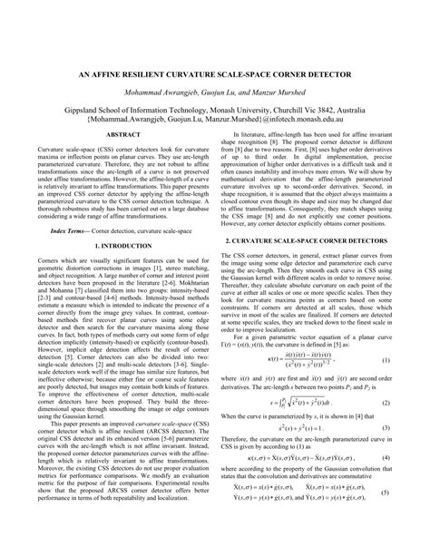Pdf An Affine Resilient Curvature Scale Space Corner Detector