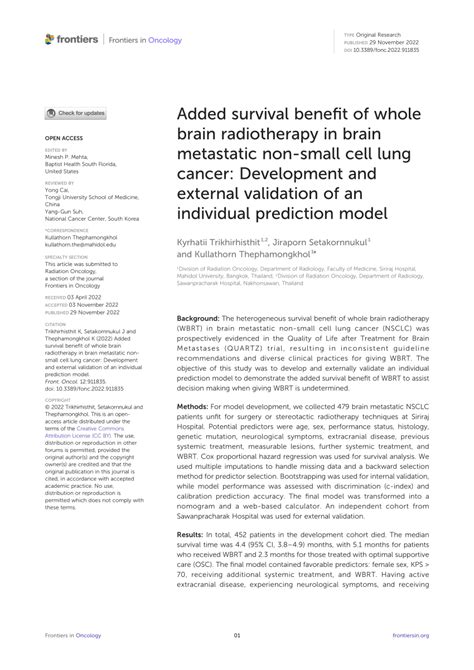Pdf Added Survival Benefit Of Whole Brain Radiotherapy In Brain