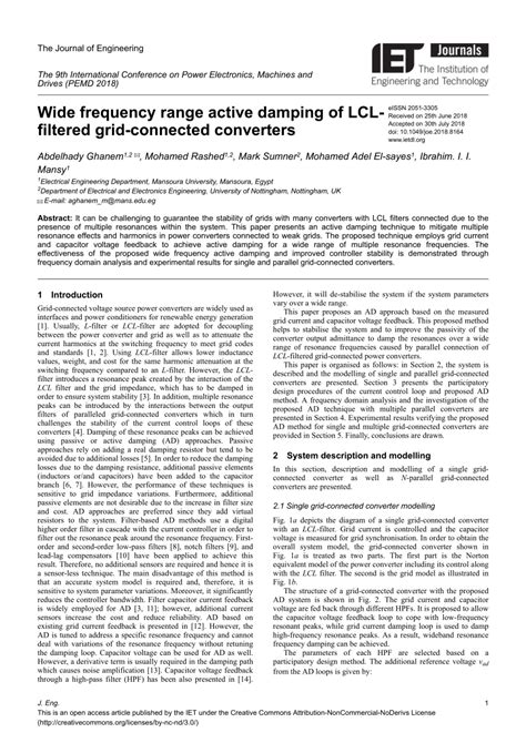 Pdf Wide Frequency Range Active Damping Of Lcl Filtered Grid Connected Converters