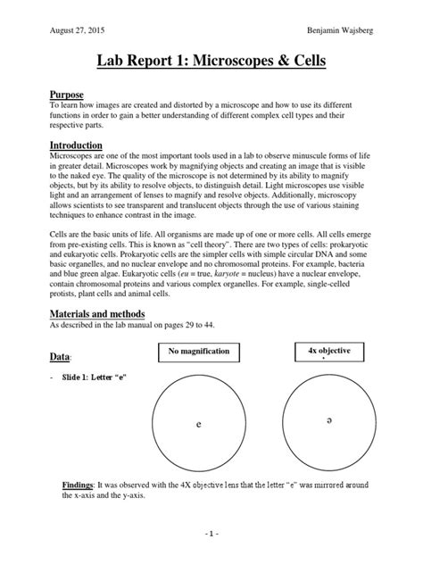 Lab Report 1 Cell Biology Microscope