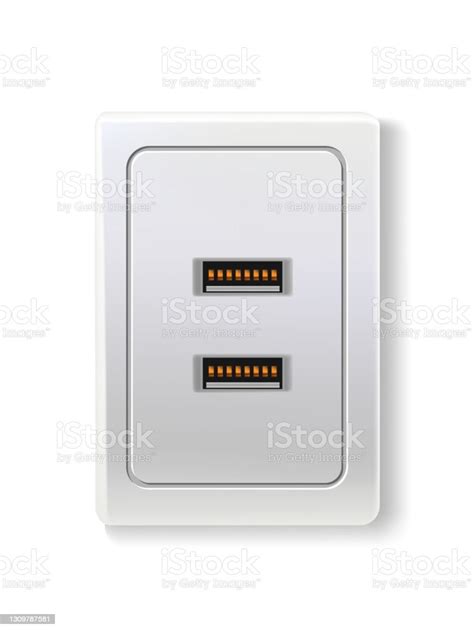 콘센트 또는 Usb 플러그가 있는 소켓 가정용 벡터 일러스트레이션의 전원 커넥터 흰색 배경에 격리 된 두 장소와 연결하기위한 가정용 플라스틱 장치 Usb 포트에 대한 스톡