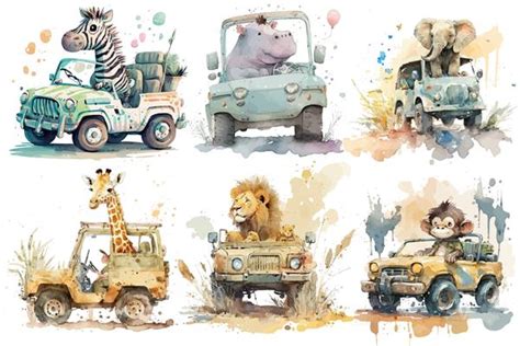 مجموعه حیوانات سافاری شیر زرافه و فیل در یک بادکنک به سبک آبرنگ تصویر برداری جدا شده 1689203