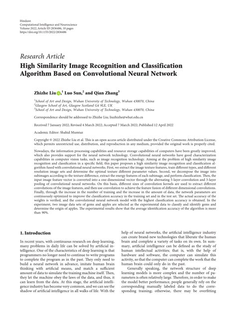 pdf high similarity image recognition and classification algorithm