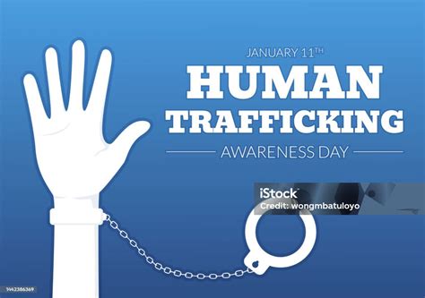 1월 11일 전국 인신매매 인식의 날 평평한 만화 손으로 그린 그림으로 사회의 생명 노예 제도 및 폭력을 처리합니다 인신 매매에 대한 스톡 벡터 아트 및 기타 이미지