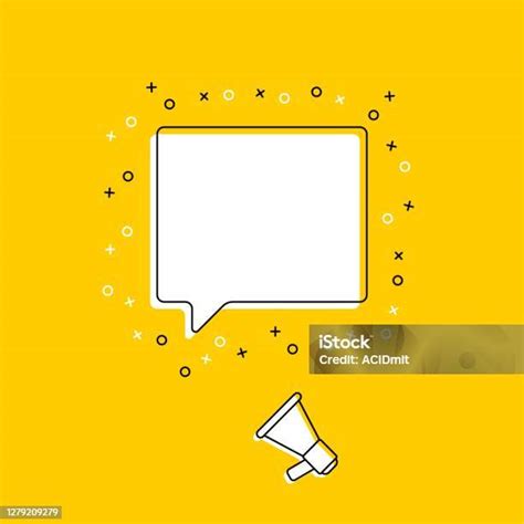 노란색 배경에 직사각형 빈 음성 거품이있는 메가 폰 기호입니다 최신 배너 및 포스터 컨셉 템플릿 트렌디 한 플랫 벡터 비즈니스 마케팅 광고 일러스트레이션 Eps 10 0명에