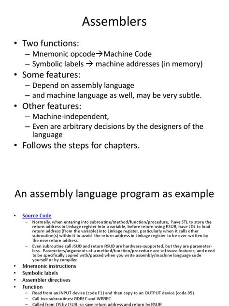 Assemblers Two Functions Some Features Other Features Pdf Assembly Language