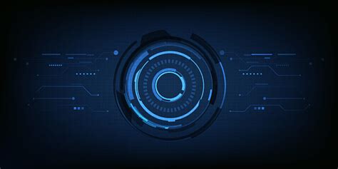 미래 지향적 인 파란색 디지털 하이 테크놀로지 의 벡터 일러스트 레이 션과 게임 및 광고 작품에 대 한 원형 Hud 및 디지털 회로 요소 패턴 0명에 대한 스톡 벡터 아트