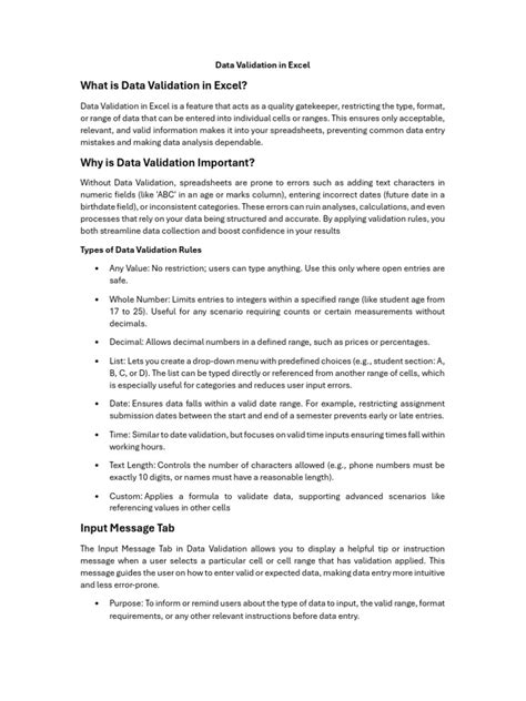 Data Validation In Excel Pdf Spreadsheet Microsoft Excel