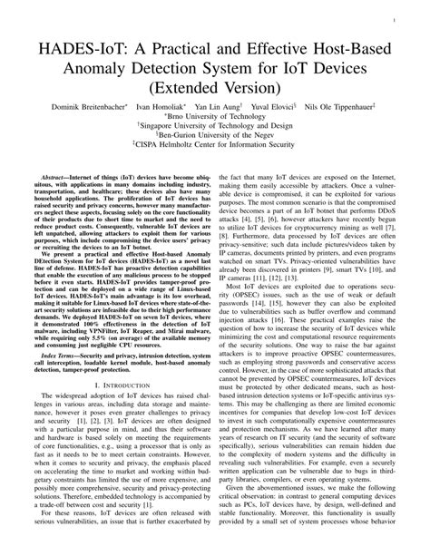 Pdf Hades Iot A Practical And Effective Host Based Anomaly Detection