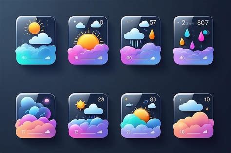 Website Or Mobile App Ui Icon Set For Weather Forecast 3d Modern Glass Morphism Design Premium
