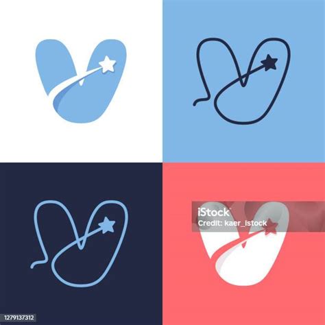 혜성 꼬리와 네거티브 스페이스 스타 아이콘으로 구성된 V 레터 로고 세트 1위에 대한 스톡 벡터 아트 및 기타 이미지 1위 고급 광고 Istock