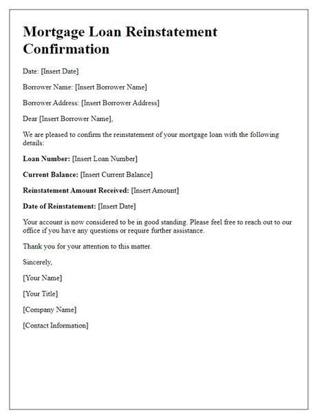 Letter Template For Mortgage Loan Reinstatement Free Samples In Pdf