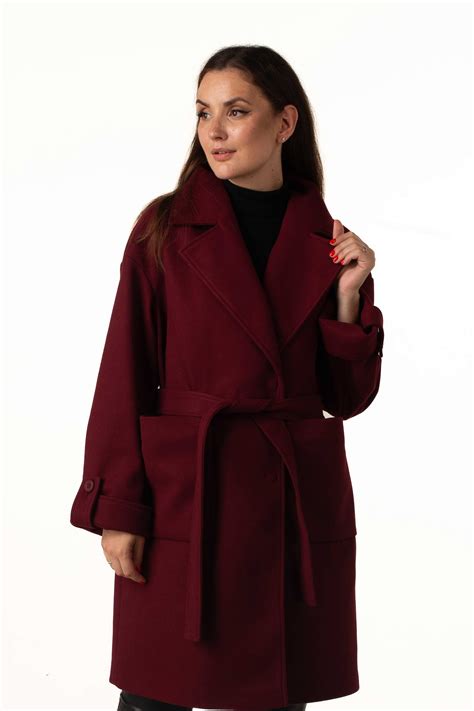 Жіноче пальто з кашеміру бордове під пояс Світ Шкіри та Хутра