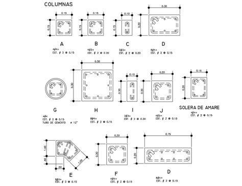 Assorted Sectional Details Of Column Of House Dwg File