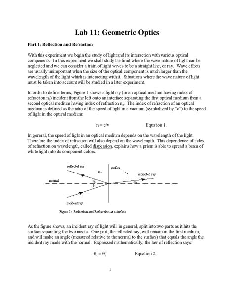 Geometric Optics Reflection And Refraction Lecture Notes Optics Docsity