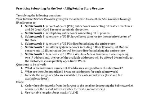 Solved Practicing Subnetting For The Test A Big Retailer