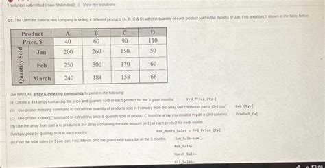 Solved Use Matlab Array 8 Indexing Commands To Perform The