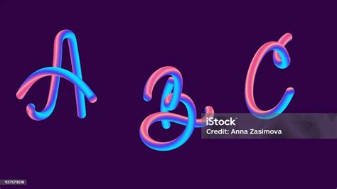 그라데이션 레터링 홀로그램 3d입니다 글꼴 문자로설정 A B의 C 활기찬 그라데이션 모양입니다 액체 색 경로입니다 타이 포 그래피 벡터 일러스트입니다 번 득 임 함께 거품