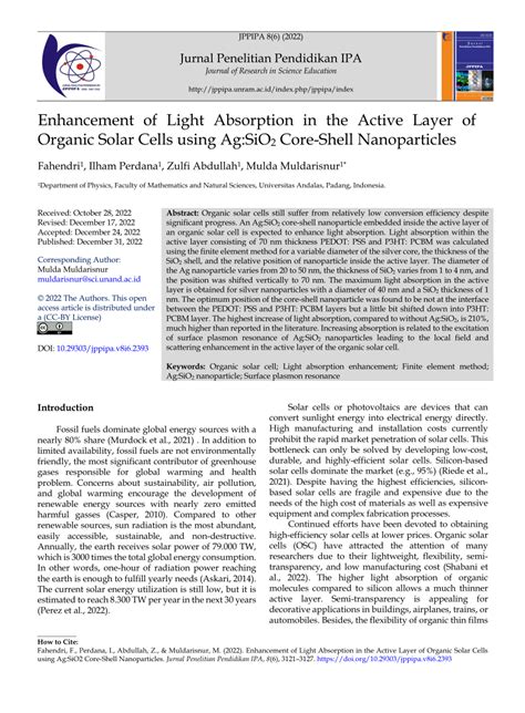 Pdf Enhancement Of Light Absorption In The Active Layer Of Organic