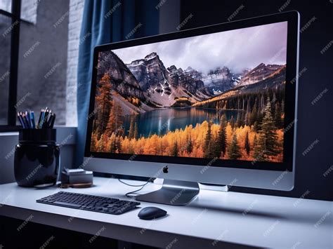 Premium Photo A Desktop Computer Sitting On Top Of A White Desk