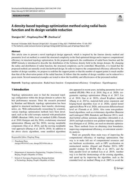A Density Based Topology Optimization Method Using Radial Basis Function And Its Design Variable