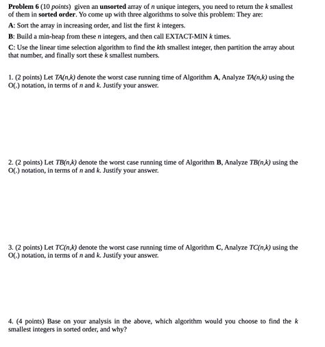 Solved Problem 6 10 Points Given An Unsorted Array Of N