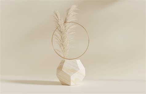 3d 연단 나무는 베이지색 배경 프레임에 마른 팜파스 잔디를 전시한다 화장품 미용 제품 홍보 받침대에 그림자가 있습니다 여름 자연 쇼케이스 추상 최소 스튜디오 3d 렌더링
