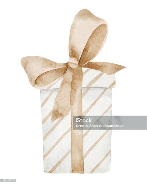리본 리본이 달린 선물 상자의 수채화 일러스트로 부드러운 파스텔 톤이 특징입니다 유치한 인사말 카드 또는 청첩장을 위한 Art Of Present 생일과 휴일 디자인을 위한