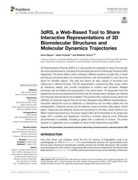 Pdf 3drs A Web Based Tool To Share Interactive Representations Of 3d Biomolecular Structures