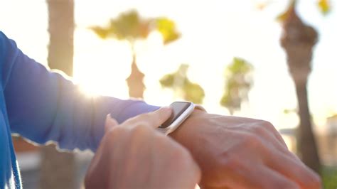Smartwatch Woman Using Smart Watch Closeup Of Female Touching Touch Screen On Watch Entering