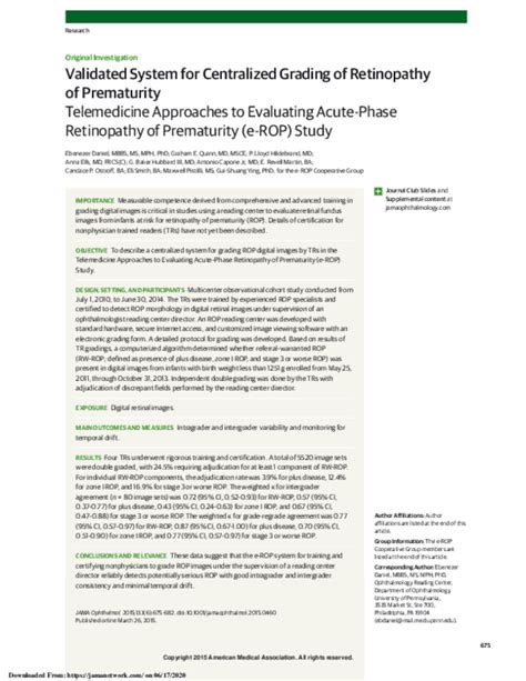 Pdf Validated System For Centralized Grading Of Retinopathy Of Prematurity