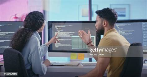 Software Coding And Programming Team In Office Discussing Bug Or Code