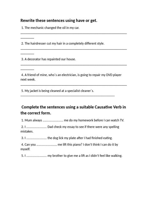 Causatives Rewrite These Sentences Using Have Or Get Pdf