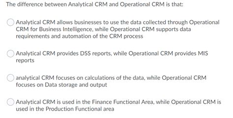 Solved The Difference Between Analytical Crm And Operational