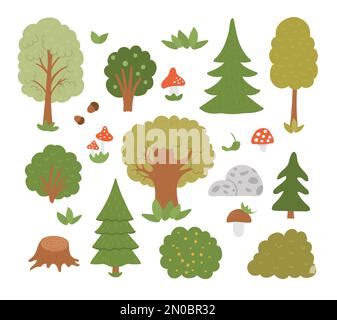 Cartoon Trees And Bushes Green Shrubs And Deciduous Trees For Park Landscaping Plant Topiary