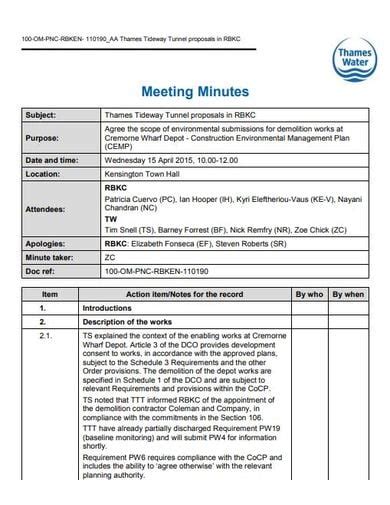 Construction Meeting Minutes Template Parahyena