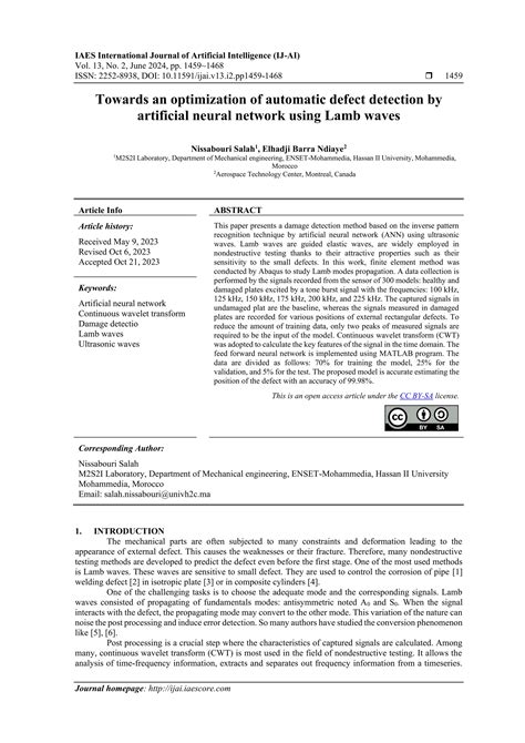 Towards An Optimization Of Automatic Defect Detection By Artificial Neural Network Using Lamb