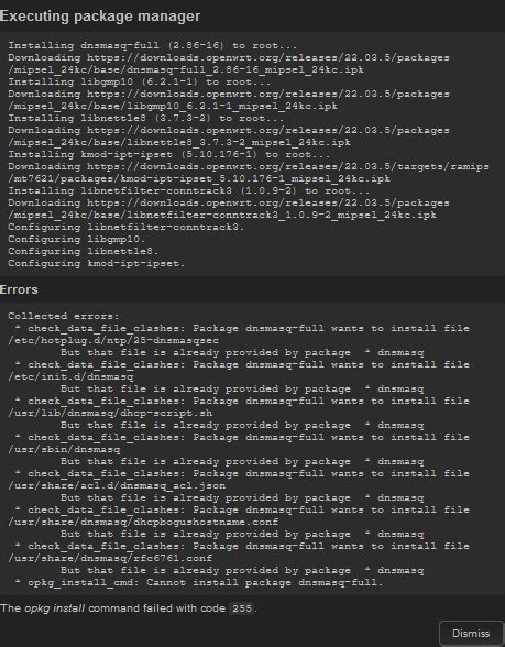 Solved Dnsmasq Full Install Error 255 Installing And Using OpenWrt