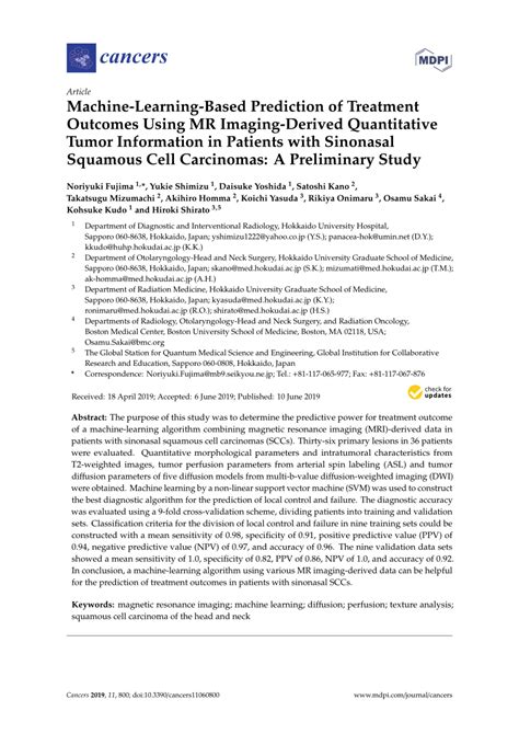 Pdf Machine Learning Based Prediction Of Treatment Outcomes Using Mr Imaging Derived