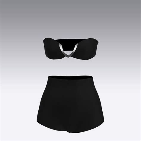 3d Model Swimwear Look Two Pieces Black Metalic Detail Vr Ar Low