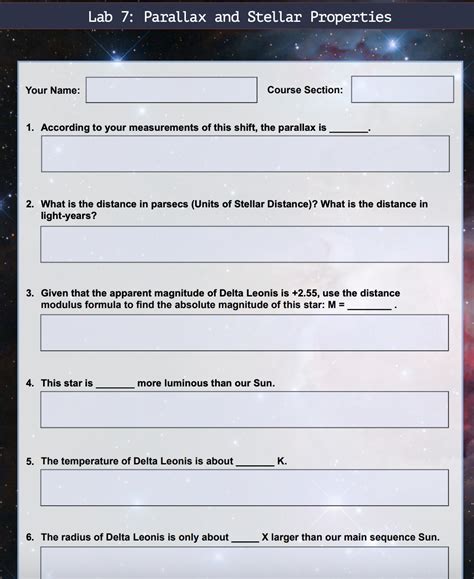 Solved Lab 7 Parallax And Stellar Properties Your Name