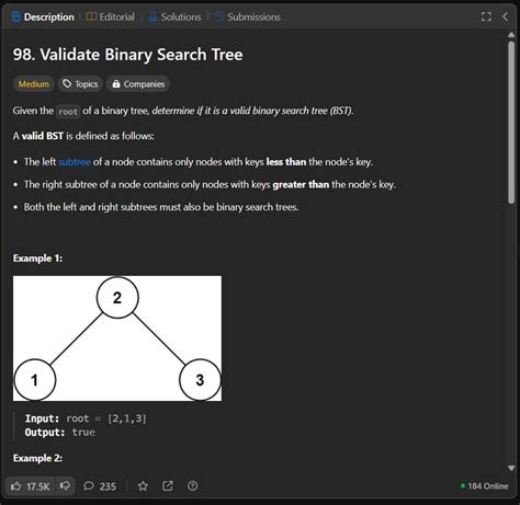 Leetcodechallenge Binarysearchtree Validatebst Codingeveryday Dsa