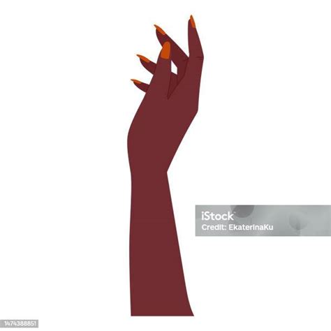 우아한 아프리카계 미국인 여자는 빨간 매니큐어를 손에 들고 있다 벡터 격리 플랫 여성 팔입니다 손톱에 대한 스톡 벡터 아트 및