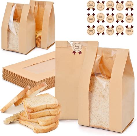 50 Pack Bread Bags For Homemade Bread With Stickers Large