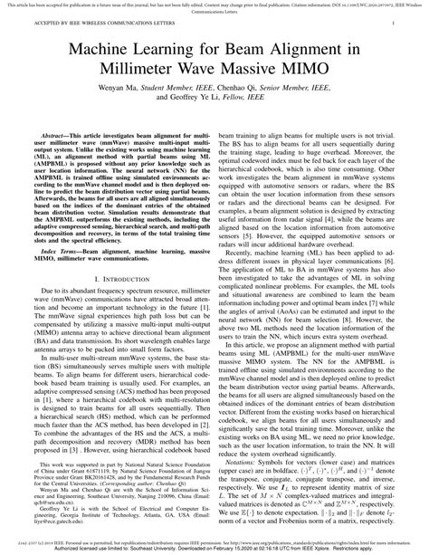 pdf machine learning for beam alignment in millimeter wave massive mimo