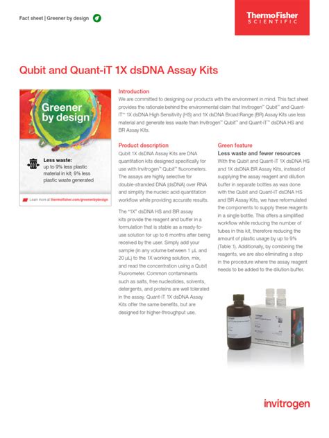 Qubit 1x Dsdna Hs Assay Kit Green Fact Sheet Pdf Dna Assay