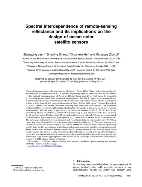 PDF Spectral Interdependence Of Remote Sensing Reflectance And Its Implications On The Design