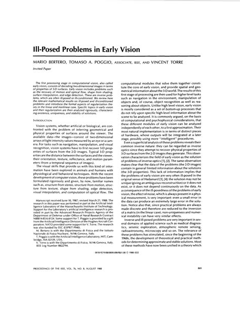 PDF Ill Posed Problems In Early Vision
