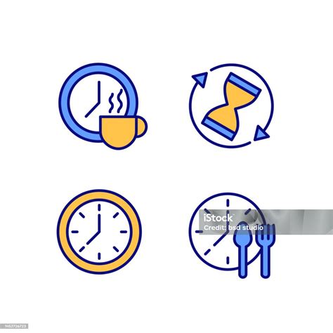 시간을 효율적으로 관리 픽셀 완벽한 Rgb 색상 아이콘 세트 점심에 대한 스톡 벡터 아트 및 기타 이미지 점심 시간 개념 Istock